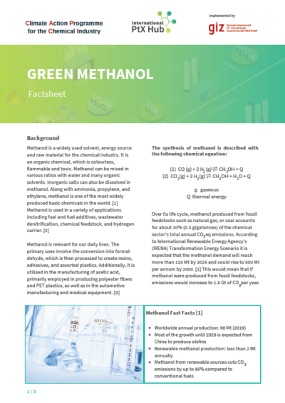 Factsheet: Green methanol - PtX Hub
